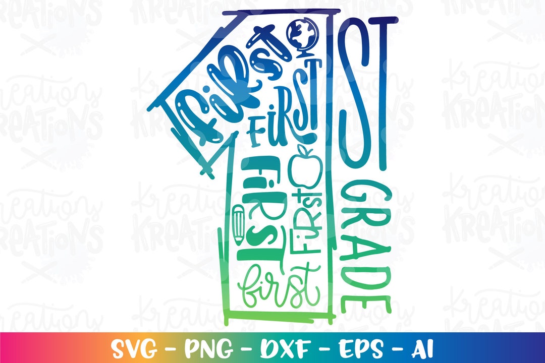 Back to School Svg First Grade Svg Hand Lettered Hand Drawn Color Kids ...