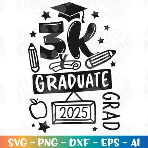 3K Graduate SVG 3-K Kindergarten 2025 Graduation Grad Silhouette Cut ...