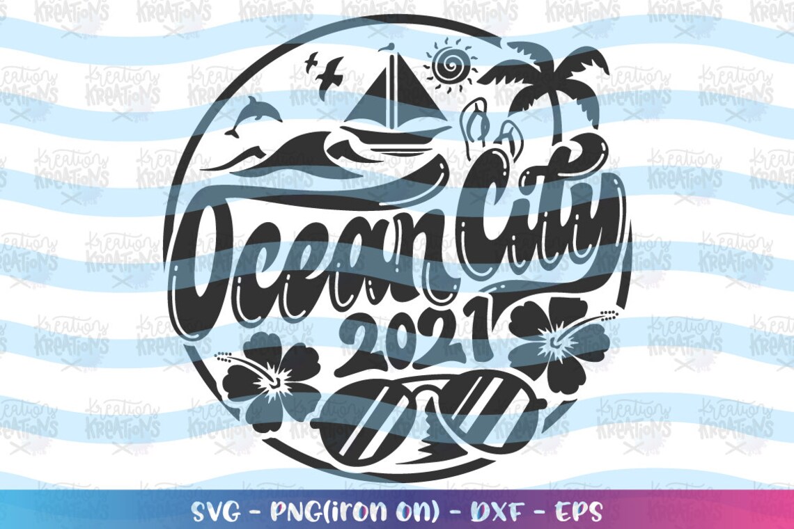 OCEAN CITY Beach svg Summer Beach emblem svg hand drawn color | Etsy