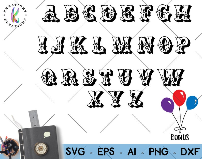 Circus Alphabet OUTLINED Letters Font Svg Circus Theme Letters | Etsy