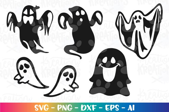 Ghost Clipart SVG Cute Hand Drawn 5 Unique Ghosts Halloween - Etsy