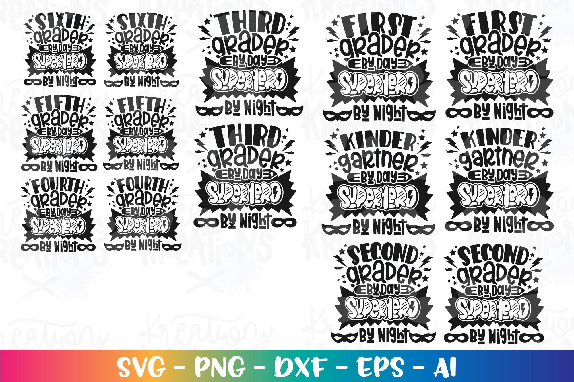 Back to School Bundle SVG 1st - 6th Kindergartner by Day Superhero by ...