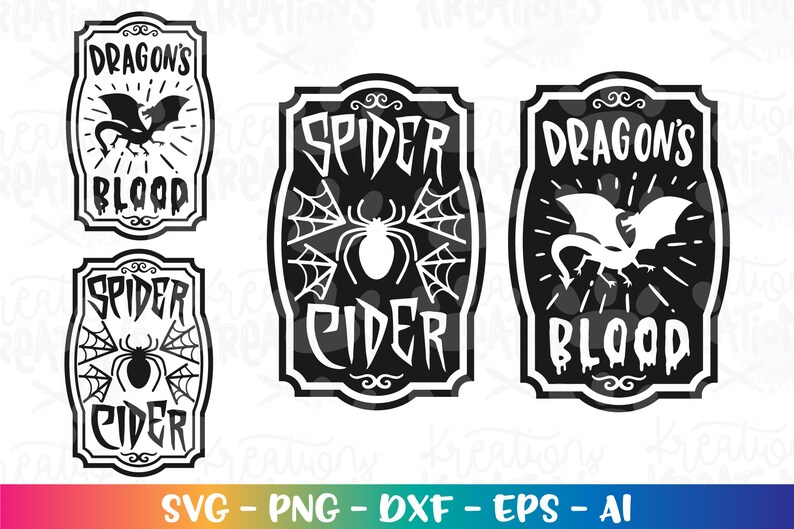Halloween Potion Labels SVG Dragons Blood Spider Cider Bottles - Etsy