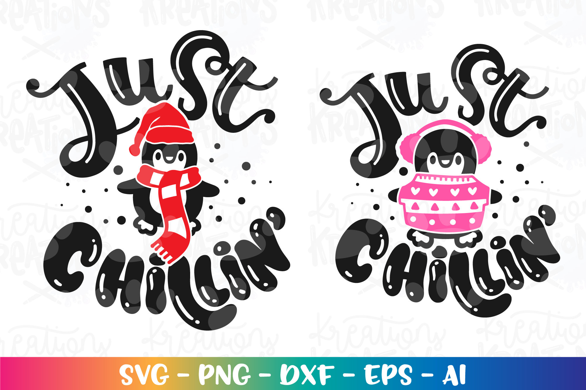 Christmas Svg Just Chillin' Cute Penguin Boy Girl Clipart - Etsy