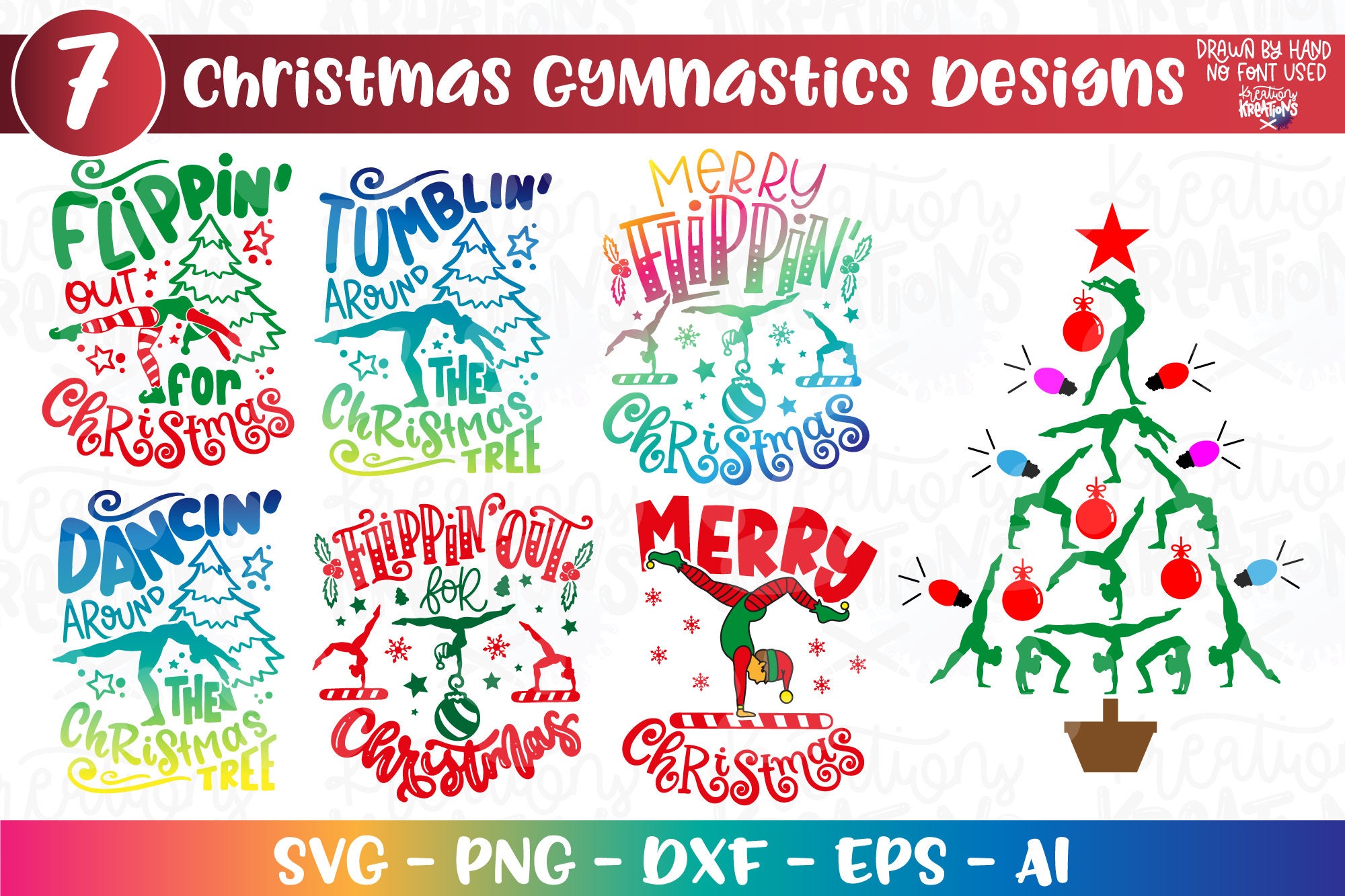 Christmas Gymnastics Bundle SVG 7 Designs Santa Elf Print Iron - Etsy