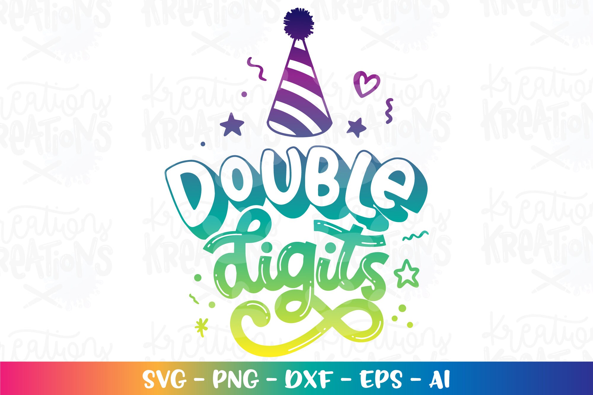 Double Digits Svg Birthday Birthday 10 Years Cute Hand Drawn - Etsy