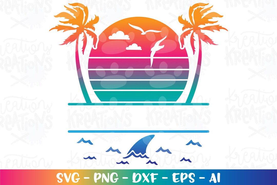 Beach Frame Monogram Palm Trees Sunset SVG Summer Vintage Print Iron on ...