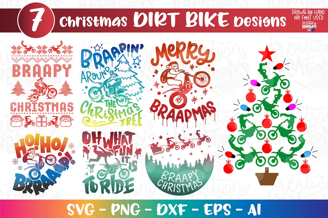 Christmas Dirt Bike Bundle SVG 7 Designs Motorcross Braap Print Iron on Color Cut Files Cricut ...