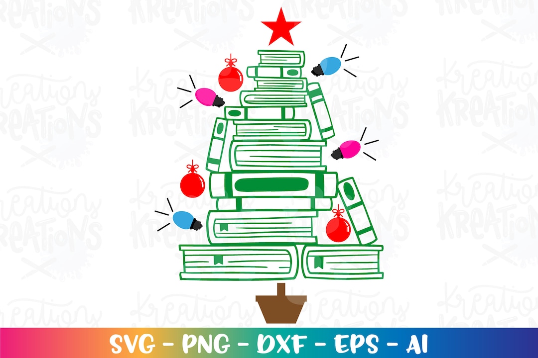 Books Christmas Tree SVG Books Christmas Theme Reading Print Iron on ...