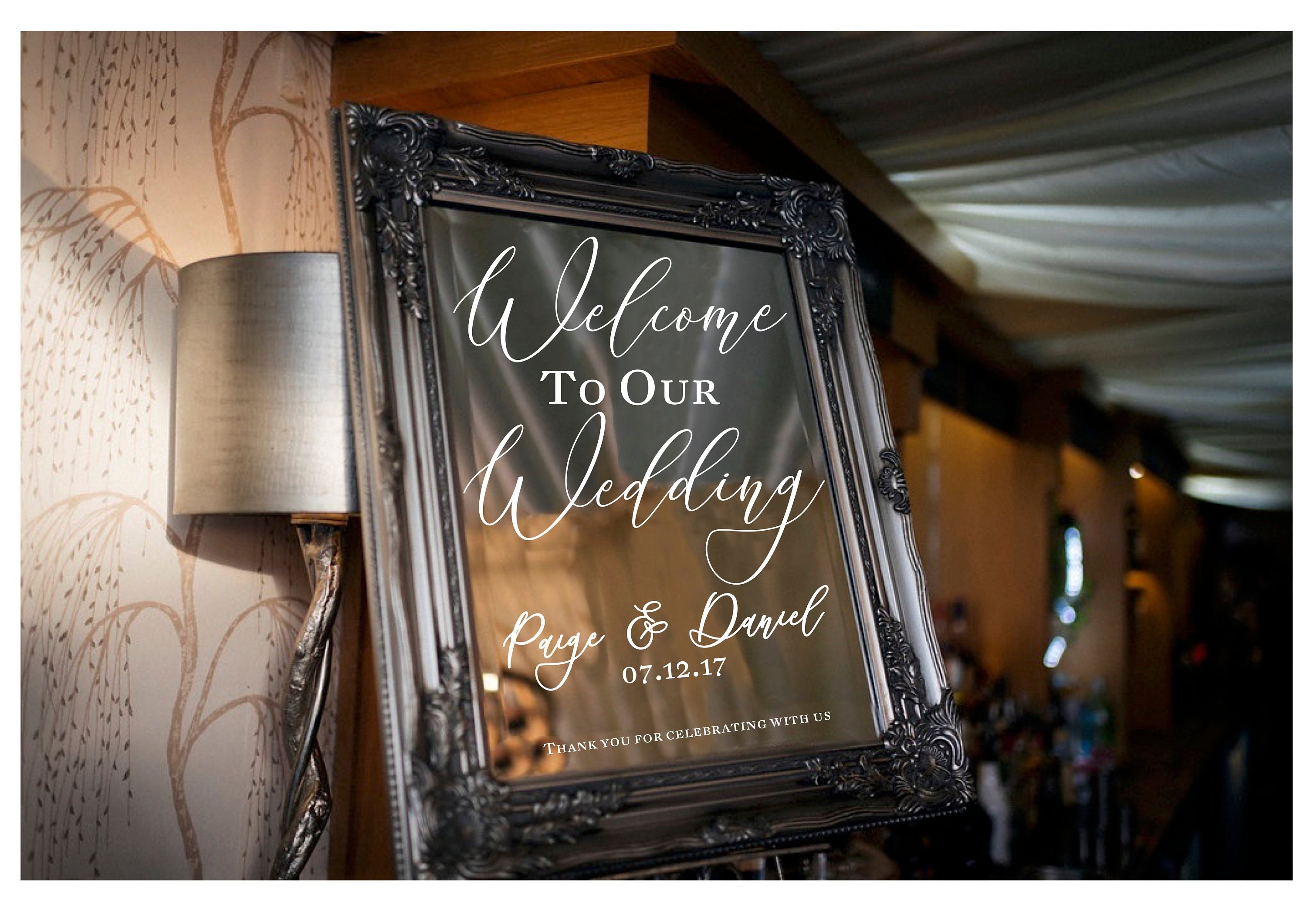 Personalised Wedding Welcome Sign Sticker: DIY Mirror or Acrylic Decal ...