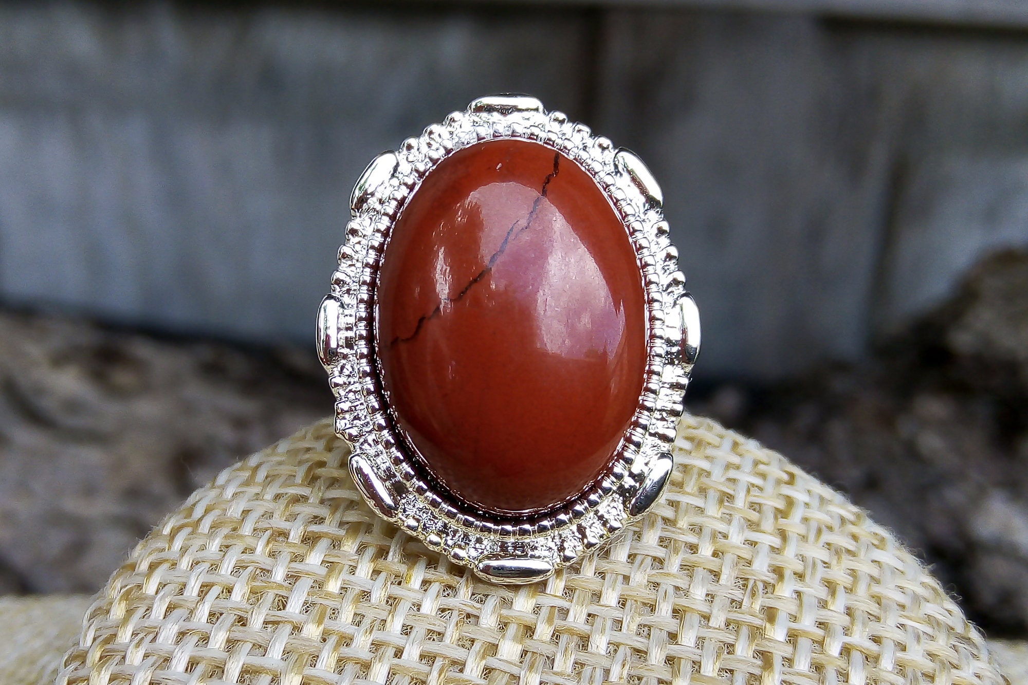 Red jasper ring Red gemstone ring Oval gemstone ring | Etsy