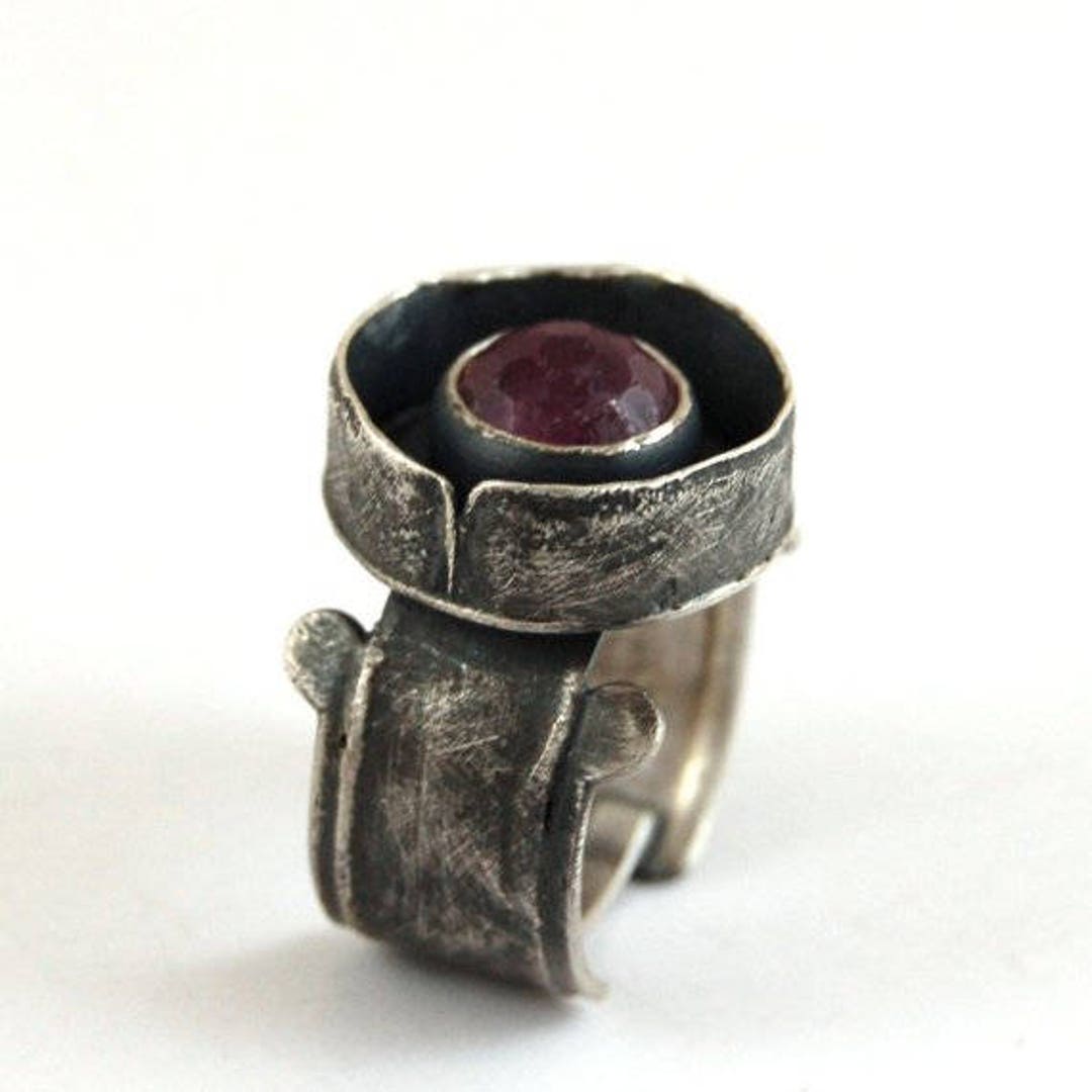 Ruby Silver Ring, Statement Oxidized Silver Ring - Etsy