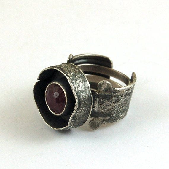 Ruby Silver Ring Statement Oxidized Silver Ring - Etsy