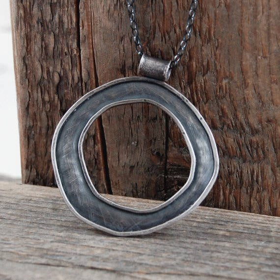 Silver pendant necklace modern oxidized silver statement | Etsy