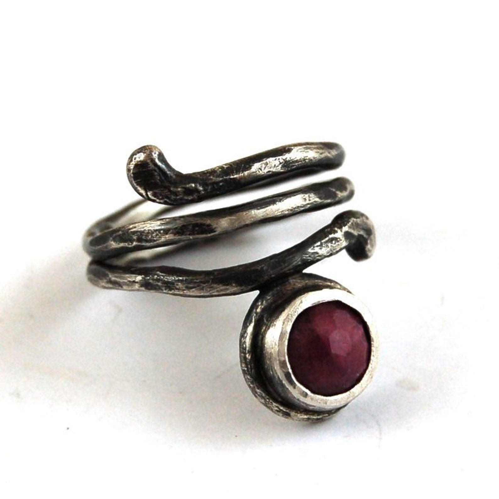 Ruby Silver Ring Oxidized Silver Modern Ring Organic Ring | Etsy