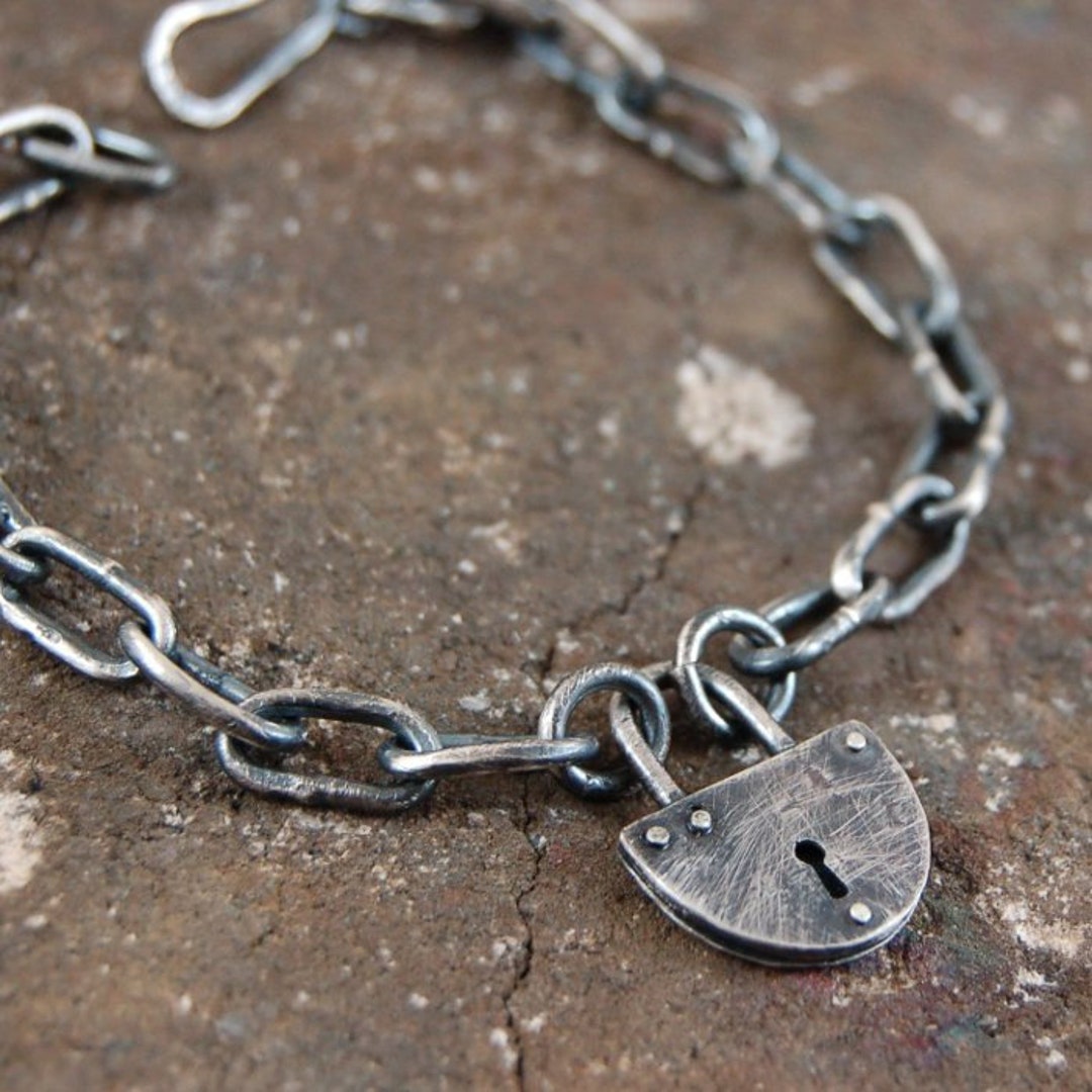 Man Silver Padlock Bracelet Mens Silver Chain Bracelet Raw - Etsy