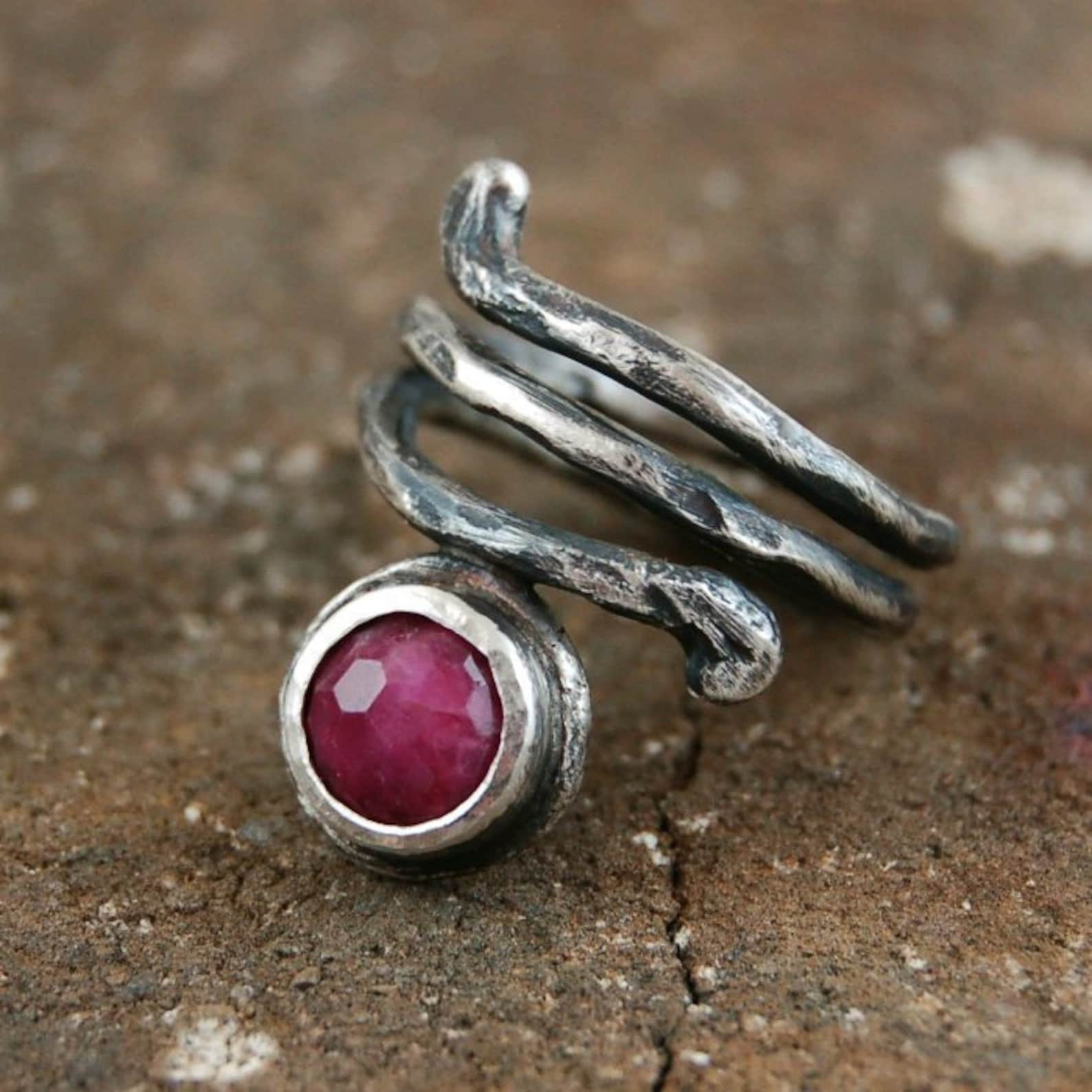 Ruby Silver Ring Oxidized Silver Modern Ring Organic Ring | Etsy