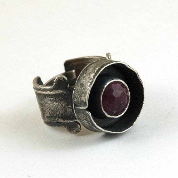 Ruby Silver Ring Statement Oxidized Silver Ring - Etsy