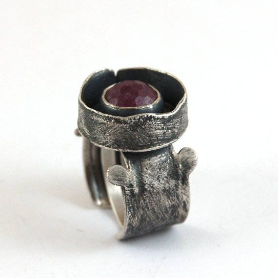Ruby Silver Ring Statement Oxidized Silver Ring - Etsy