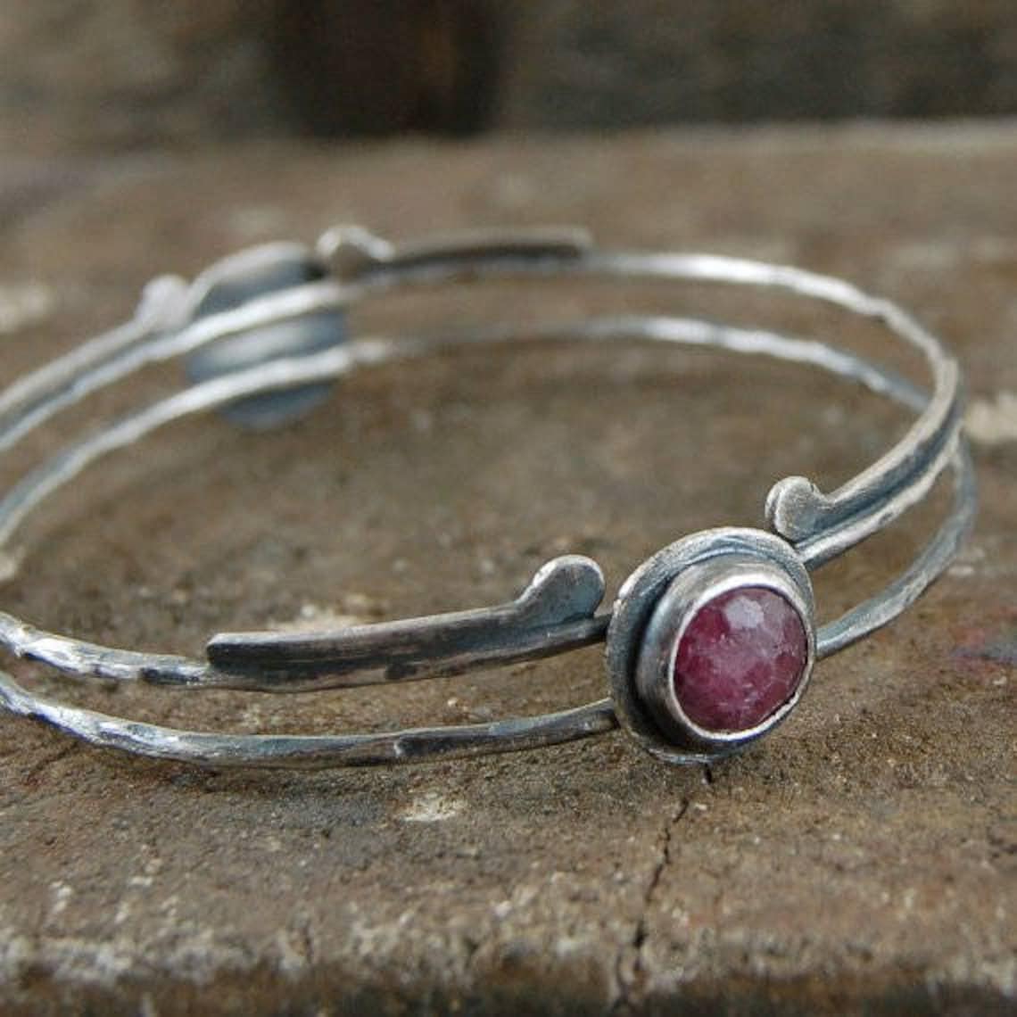 Ruby Silver Bracelet Bangle Bracelet Boho Jewelry Natural | Etsy