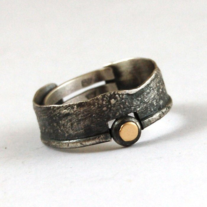 Silver and Gold Ring Minimalist Oxidized Silver Ring - Etsy