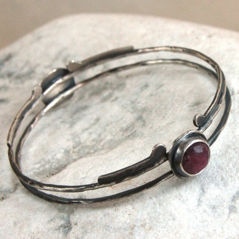 Ruby Silver Bracelet Bangle Bracelet Boho Jewelry Natural | Etsy