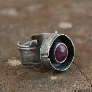 Ruby Silver Ring, Statement Oxidized Silver Ring - Etsy