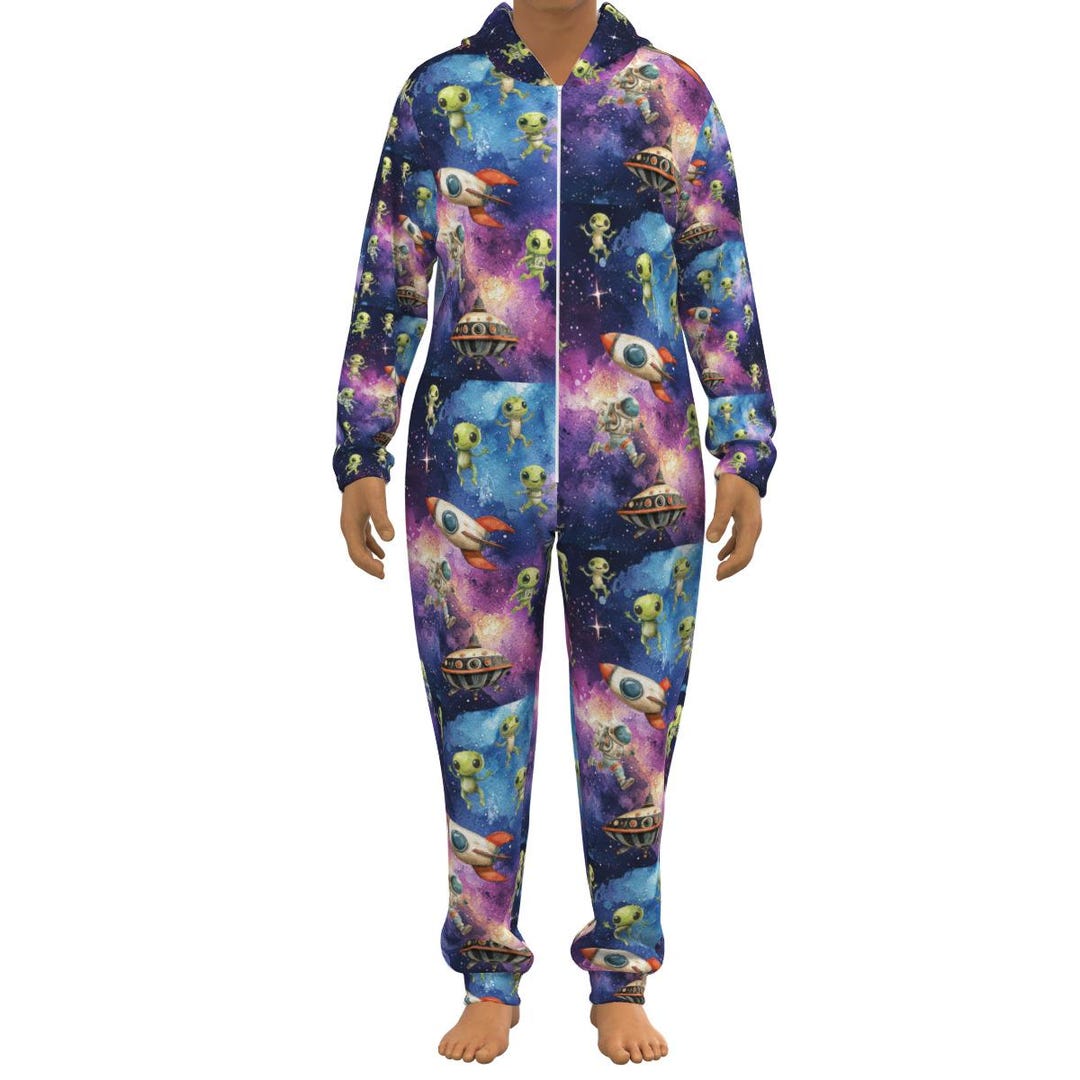 Adult Baby Plush Hooded Jumpsuit With Aliens Design ABDL Jumpsuit ...