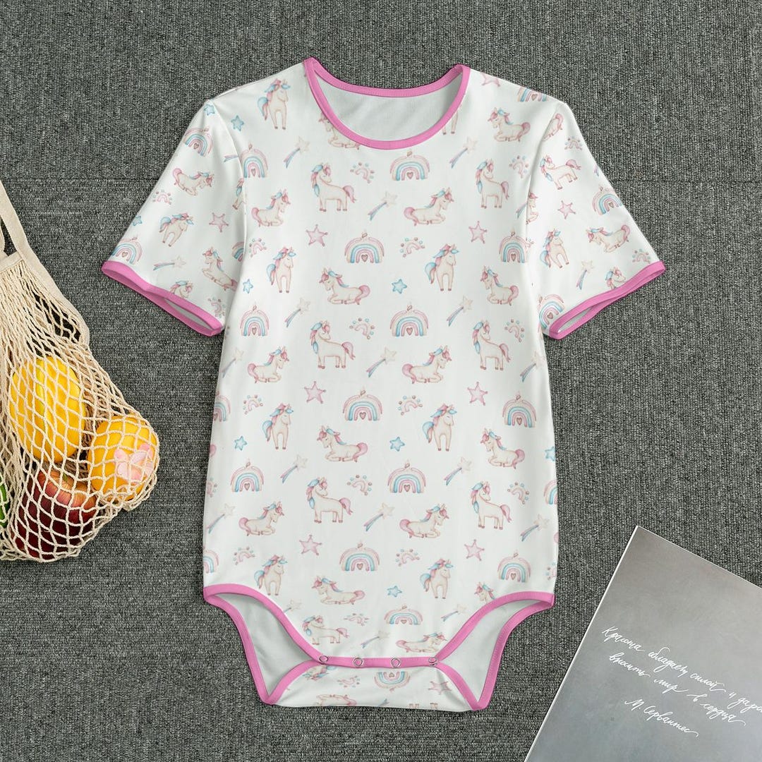 Unicorn Rainbow Adult Romper: Pink Edging, Personalized ABDL Bodysuit ...
