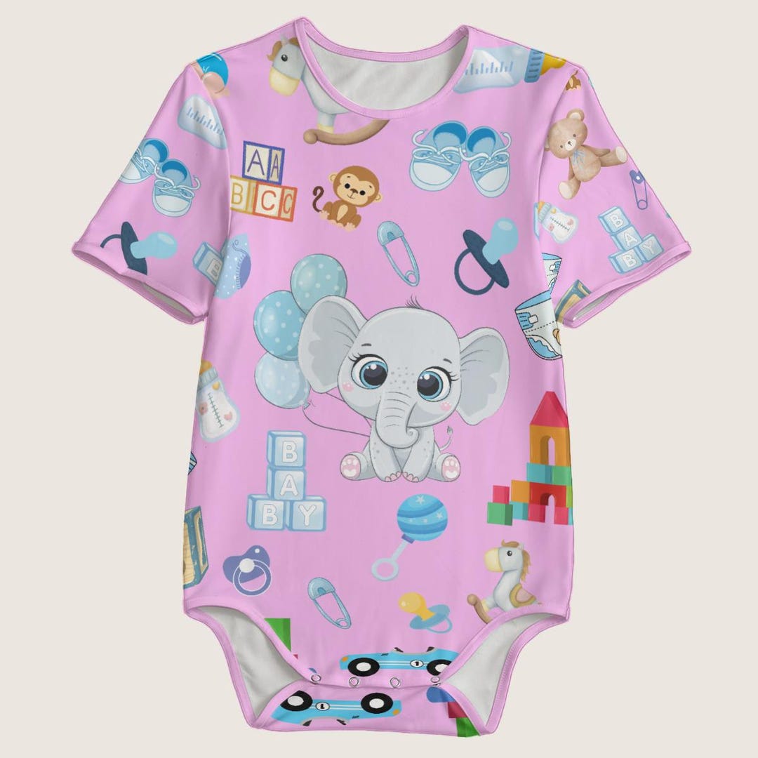 Elephant & Toys Adult Romper Bodysuit 100% Cotton: Pink Background ...