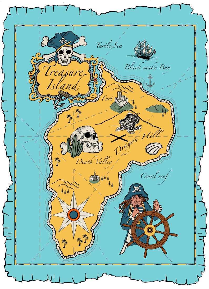 Printable Pirate Treasure Map Colouring Sheet, Instant Digital Download ...