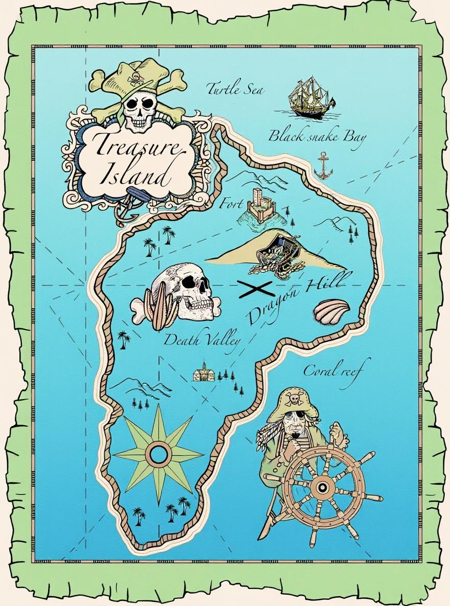 Printable Pirate Treasure Map Coloring Page: Customizable Party ...