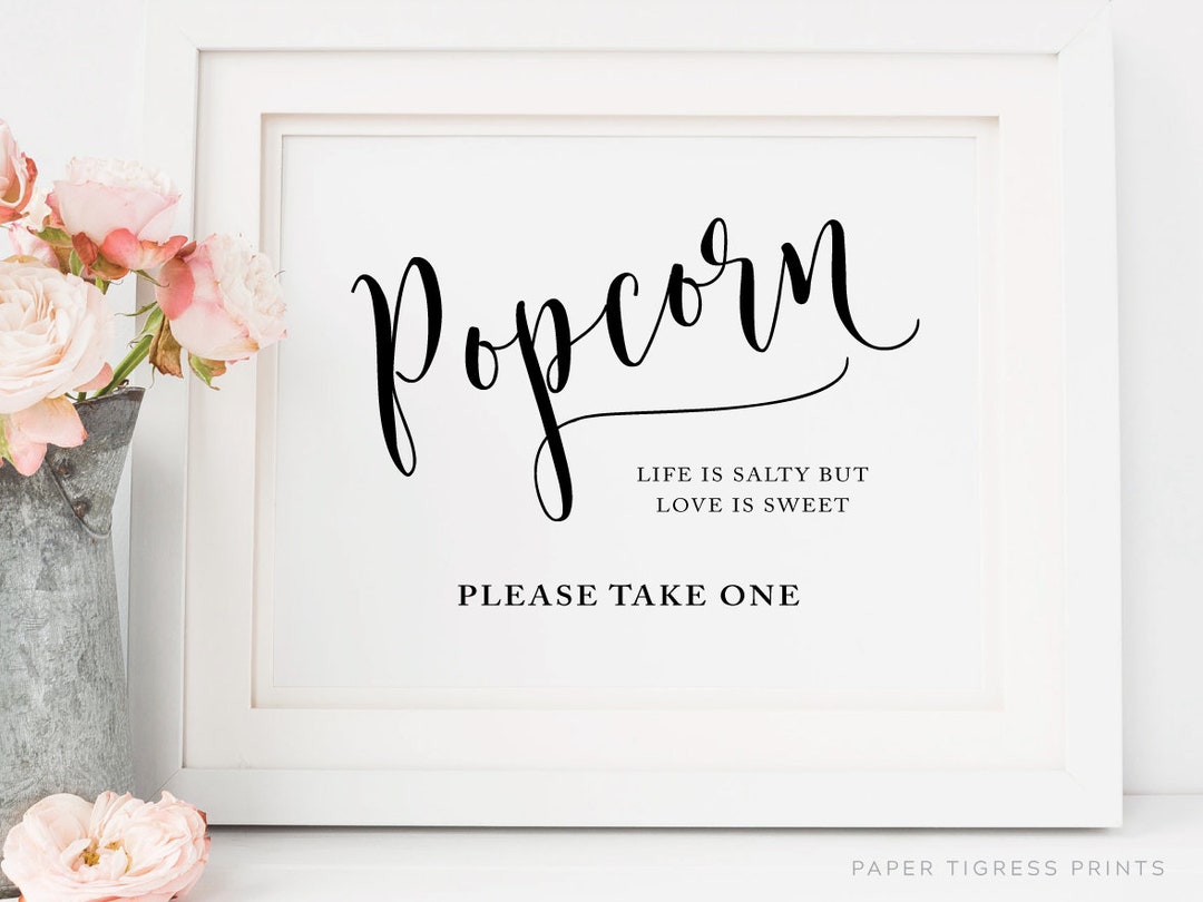 Popcorn Bar Sign Printable, Wedding Favor Sign, Popcorn Buffet Party ...