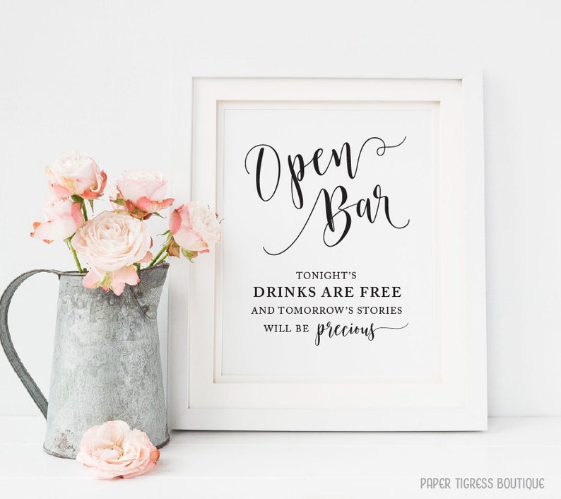Wedding Open Bar Sign Printable Wedding Alcohol Signs | Etsy