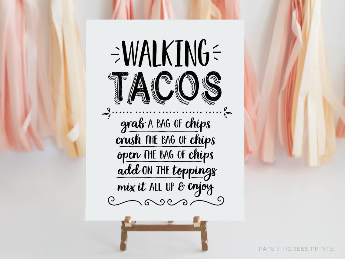 Walking Tacos Taco Bar Taco Sign Fiesta Walking Tacos Sign - Etsy