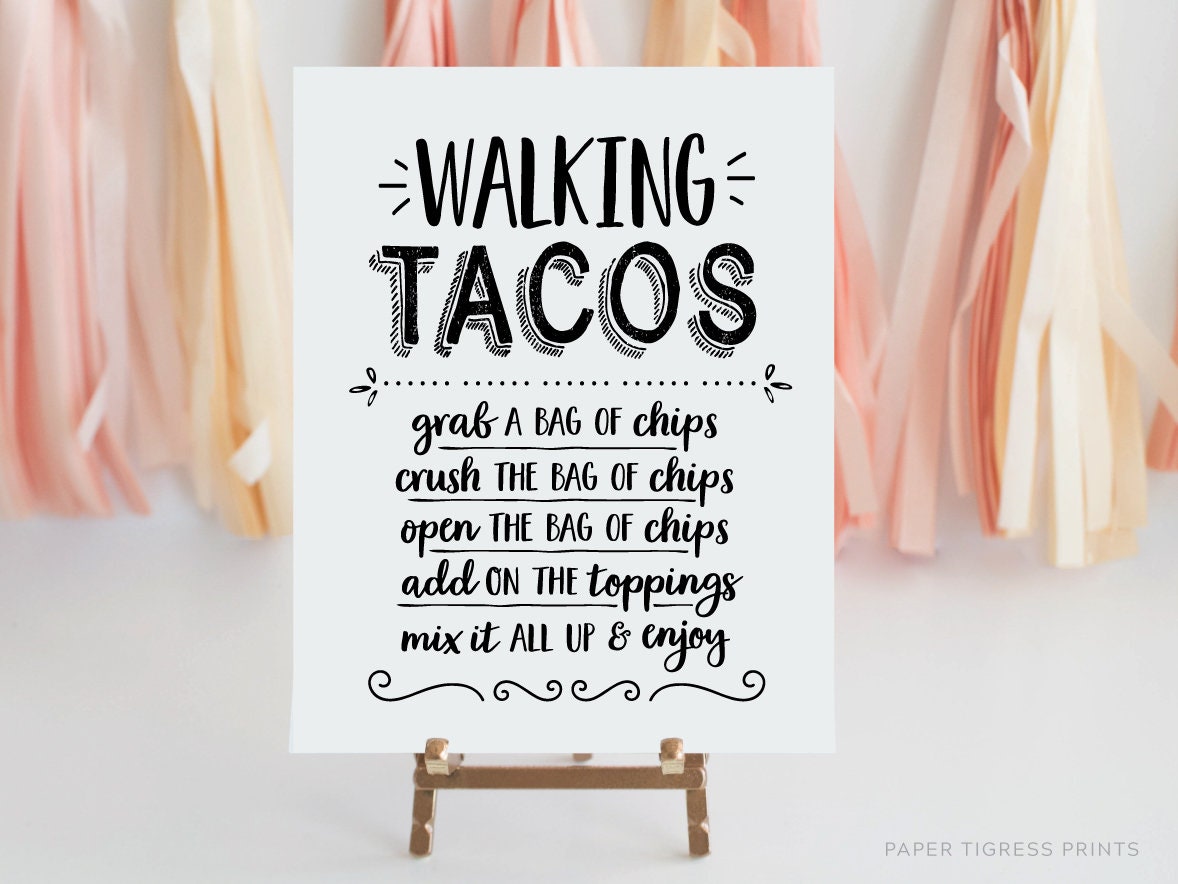 Walking Tacos Taco Bar Taco Sign Fiesta Walking Tacos Sign - Etsy