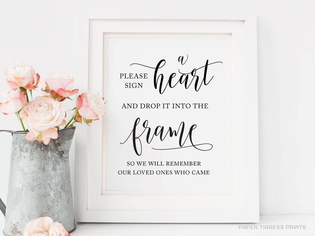 Please Sign a Heart Sign Printable / Drop a Heart Sign / Wedding Heart ...