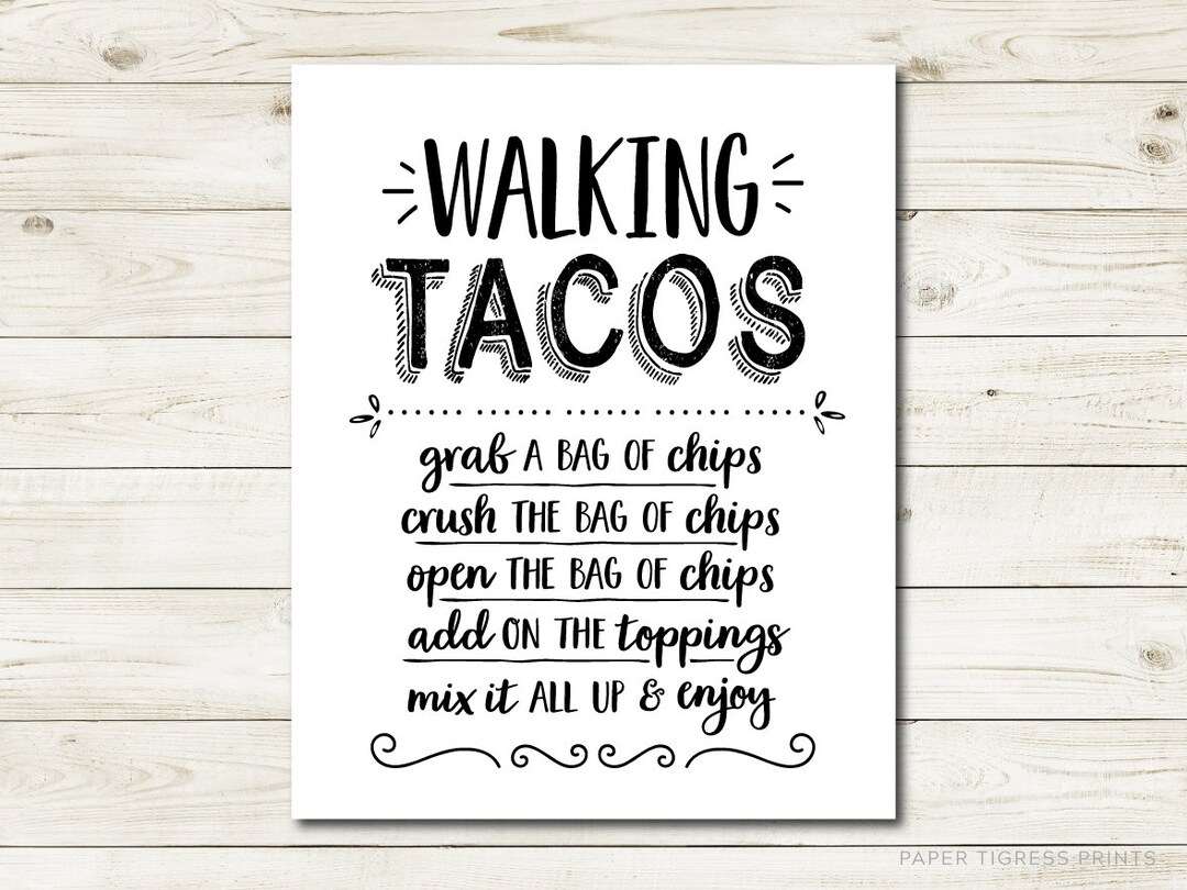 Walking Tacos Taco Bar Taco Sign, Fiesta Walking Tacos Sign, Cinco De ...