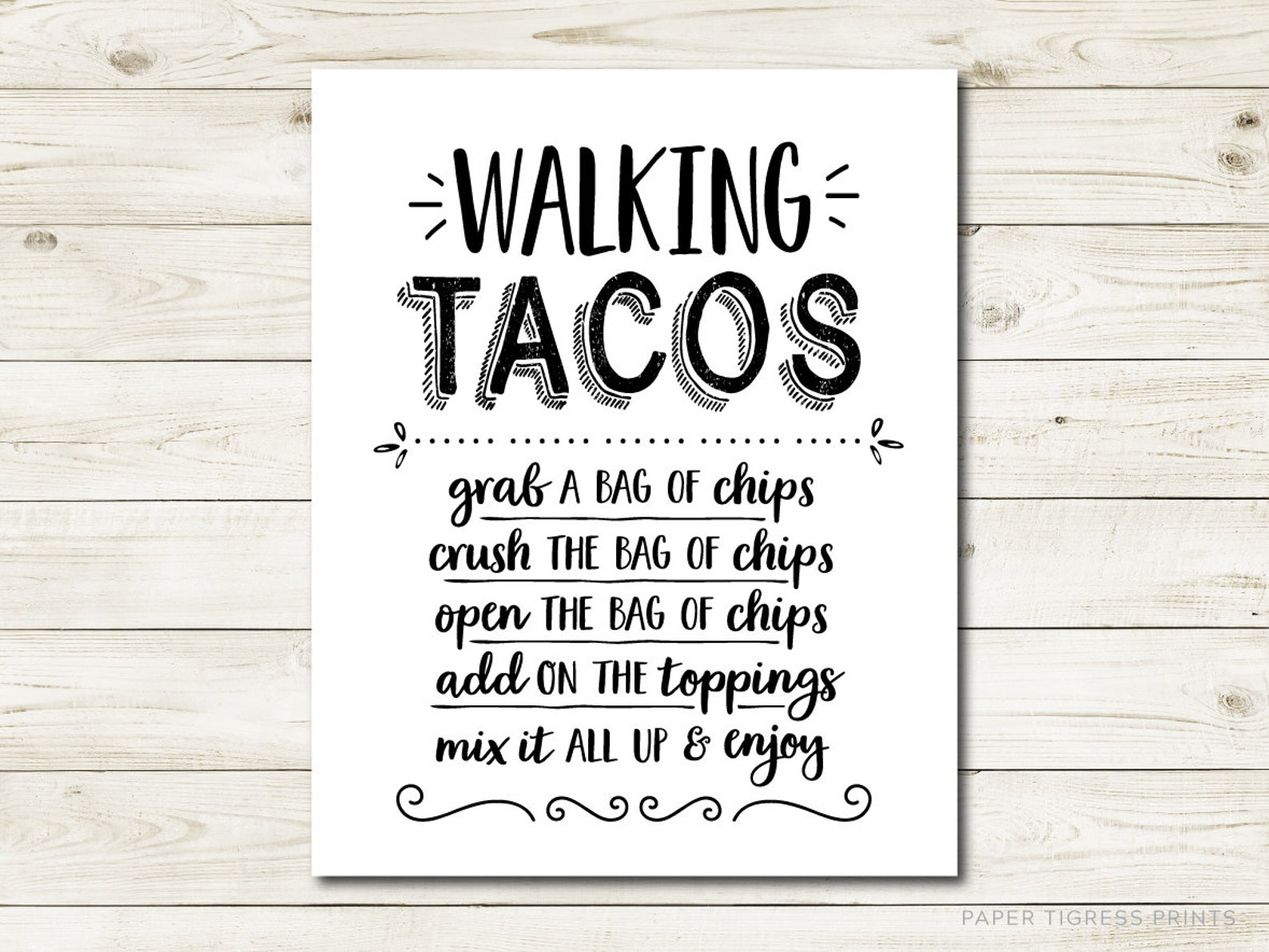 Walking Tacos Taco Bar Taco Sign Fiesta Walking Tacos Sign | Etsy