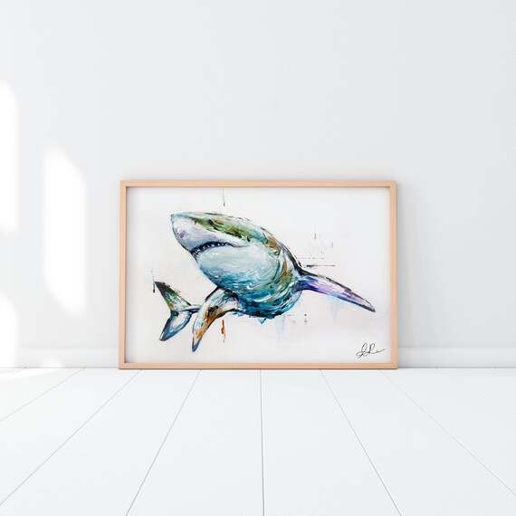 Great White Shark Art Print Shark Painting Shark Wall Art - Etsy
