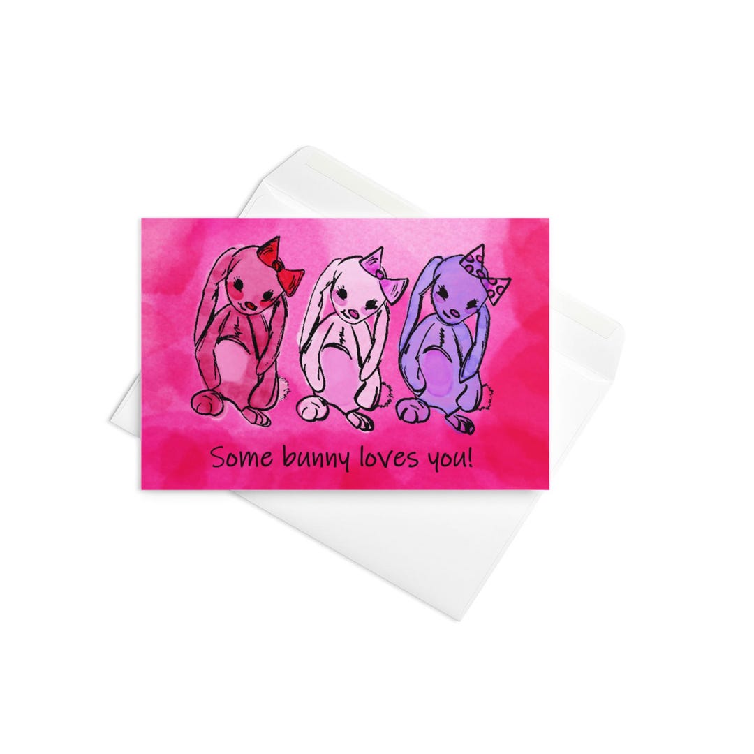 Pink Bunny Valentine's Day Card - Etsy