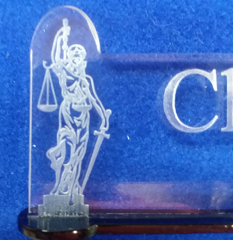 Personalized Lady Justice Law Office Acrylic Glass NAME PLATE BAR Desk ...