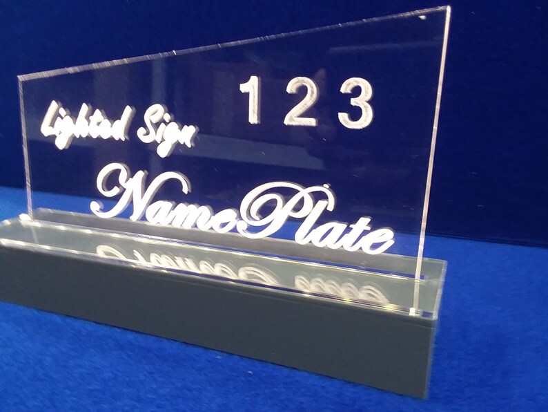 Personalized Acrylic Glass NAME PLATE Bar Desk With LED Lights Freeship ...
