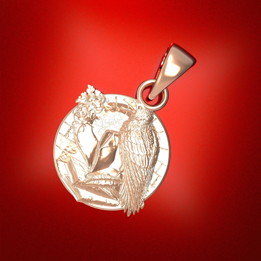 Solid 10K 14K Gold Raven Bird Pendant Yellow, White, Rose Gold ...