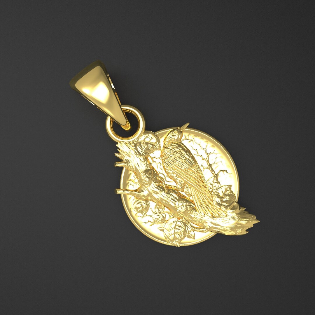 Solid 10K 14K Gold Raven Bird Pendant Yellow, White, Rose Gold Raven on ...