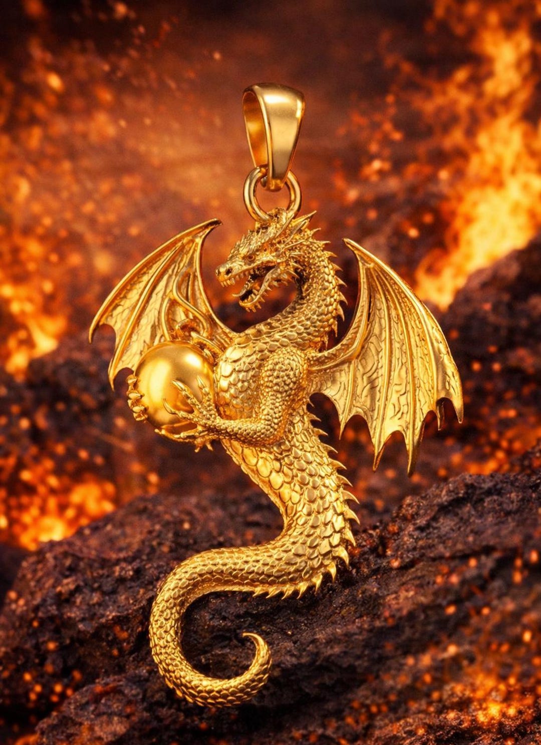 Solid Gold Dragon Pendant, 10k -14k Real Mythical Detailed Fantasy ...
