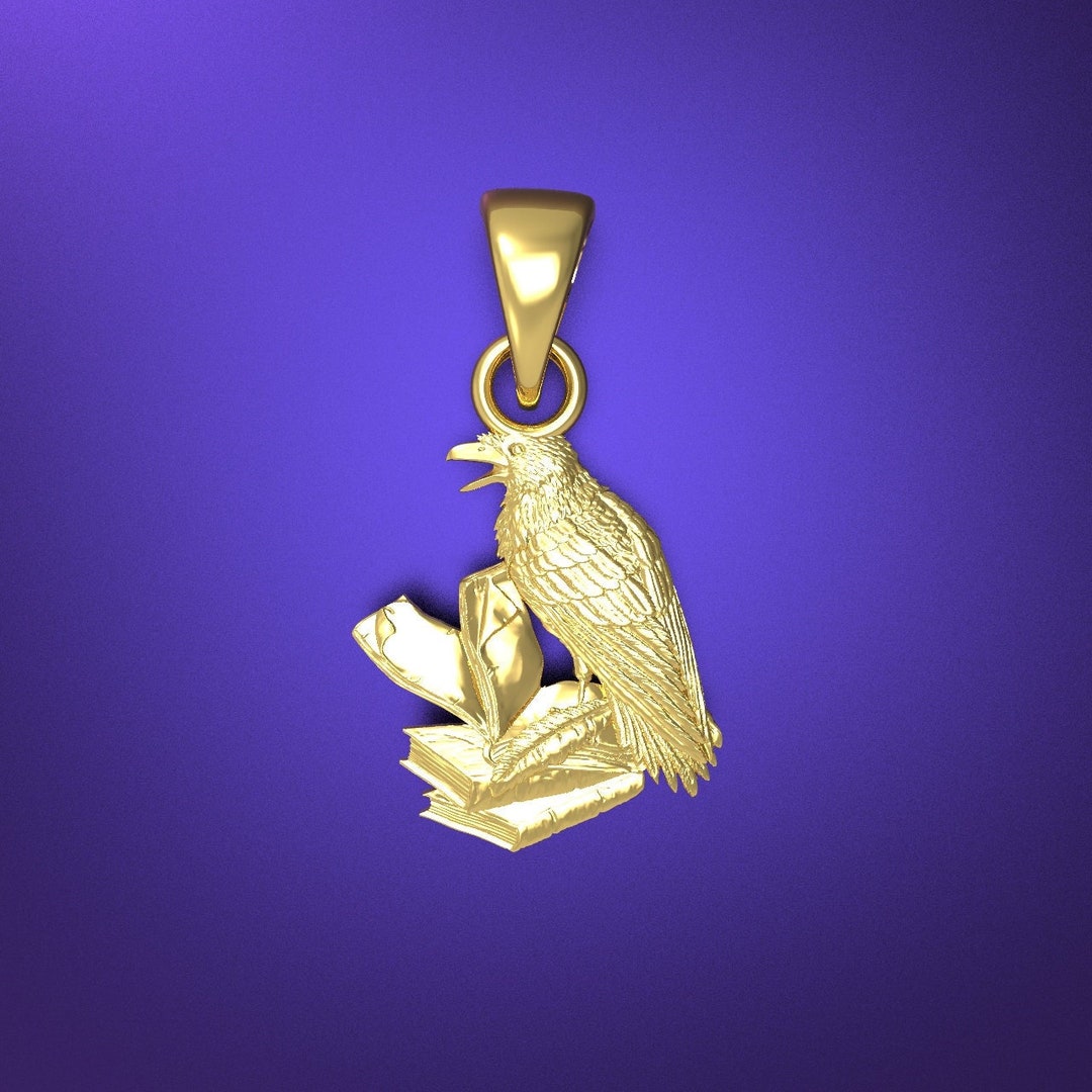 Solid 10K 14K Gold Bird Raven Pendant Yellow, White, Rose Gold - Etsy