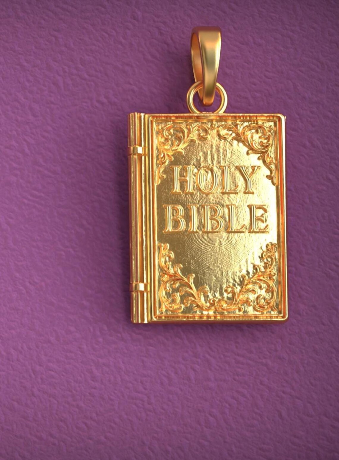 Solid Gold Bible Pendant: 10K/14K Religious Charm Necklace - Etsy