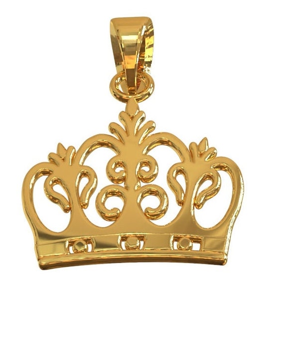 Solid Gold CROWN Pendant 10k 14k Rose White Yellow Gold - Etsy