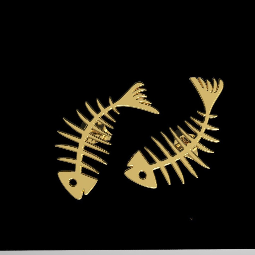Solid 14k Gold Fish Bone Earrings Fish Skeleton Dainty Stud Earrings ...